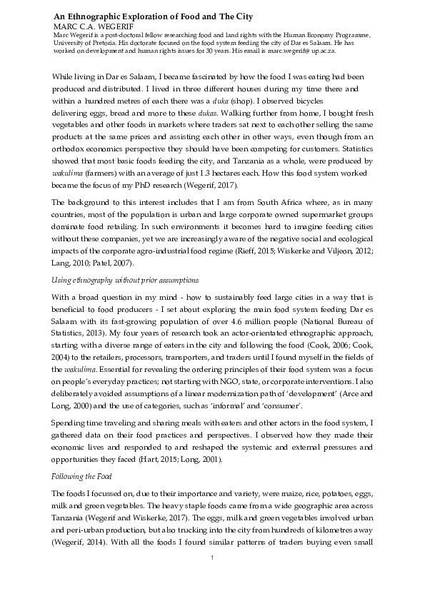 (PDF) An ethnographic exploration of food and the city