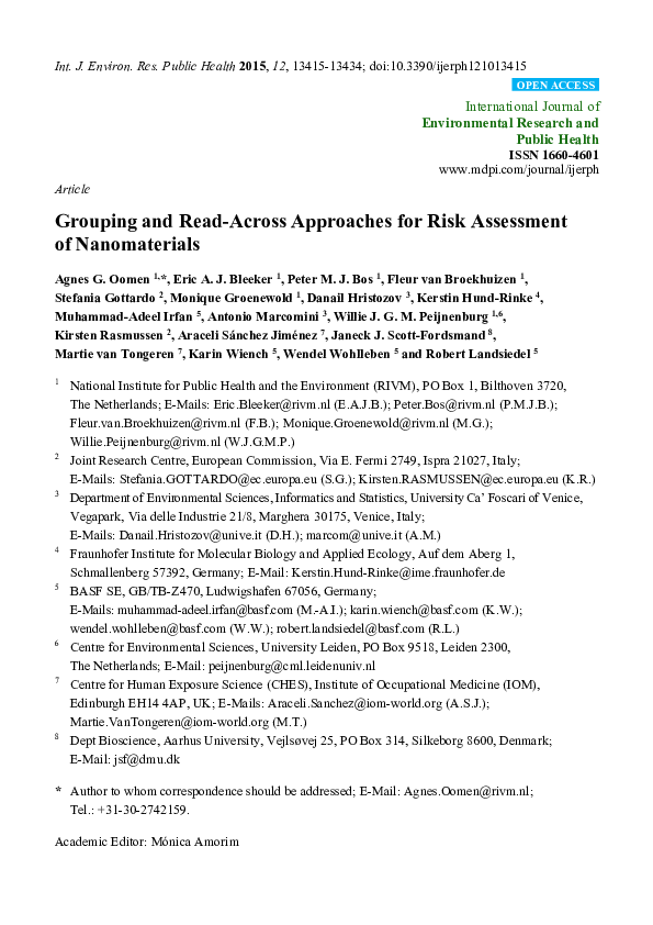 (PDF) Grouping and Read-Across Approaches for Risk Assessment of Nanomaterials