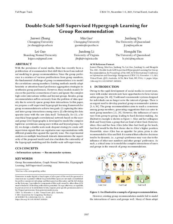 (PDF) Double-Scale Self-Supervised Hypergraph Learning for Group Recommendation