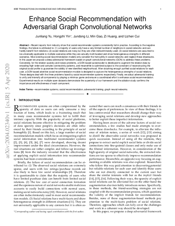 (PDF) Enhance Social Recommendation with Adversarial Graph ...