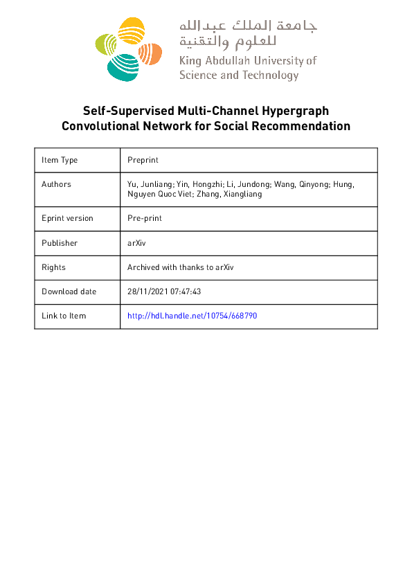 (PDF) Self-Supervised Multi-Channel Hypergraph Convolutional Network for Social Recommendation