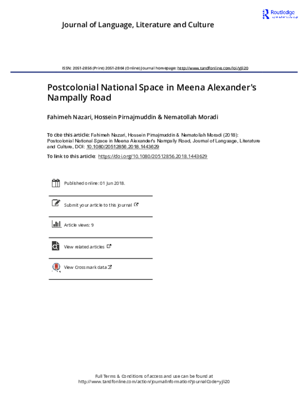 (PDF) Postcolonial National Space in Meena Alexander's Nampally Road