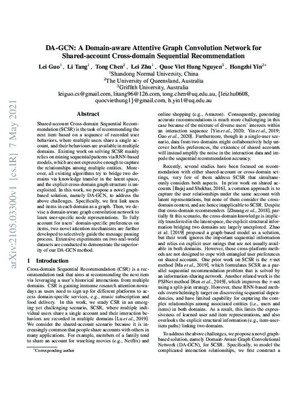 (PDF) DA-GCN: Domain-aware Graph Convolution for Cross-domain Recommendations
