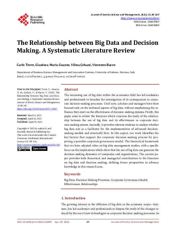 (PDF) The Relationship between Big Data and Decision Making. A ...