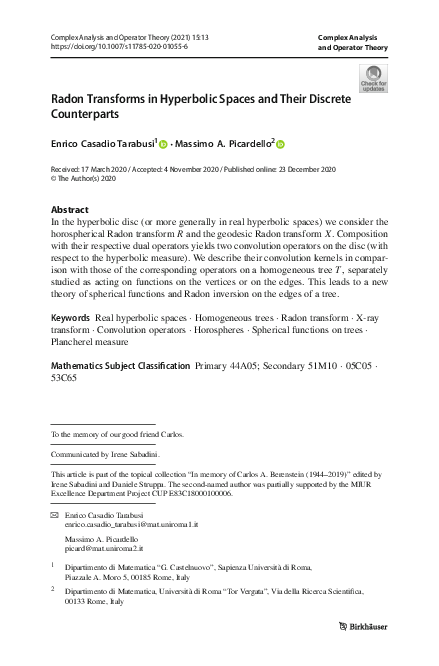 (PDF) Radon Transforms in Hyperbolic Spaces and Their Discrete Counterparts