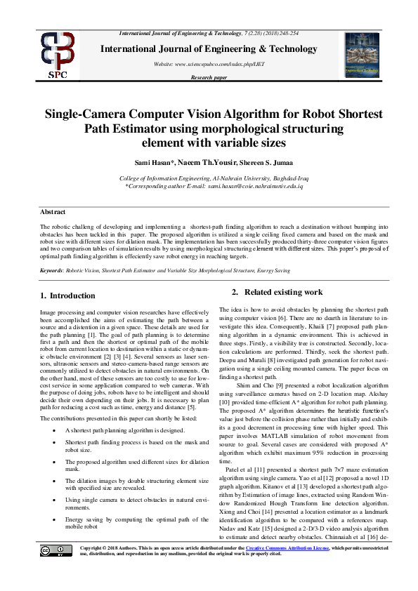 Pdf Single Camera Computer Vision Algorithm For Robot Shortest Path