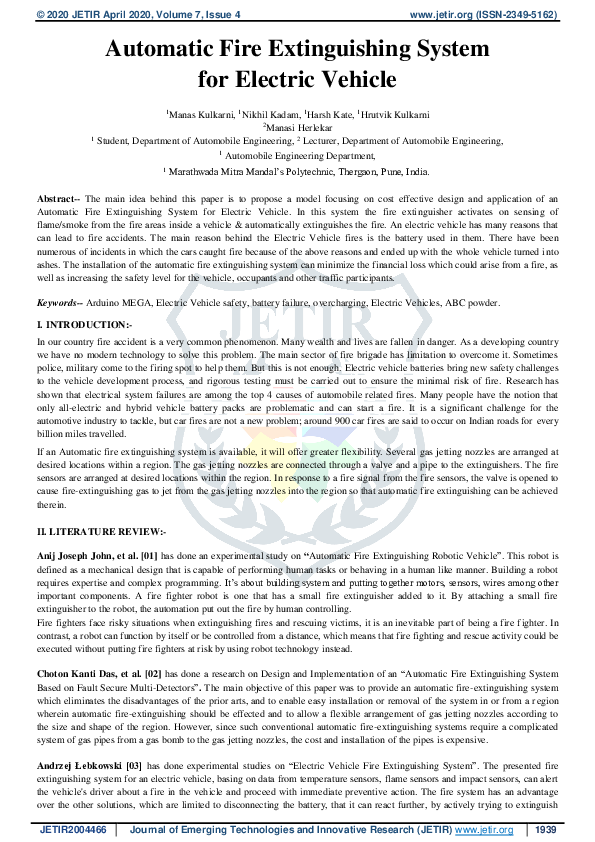 (PDF) Automatic Fire Extinguishing System for Electric Vehicle