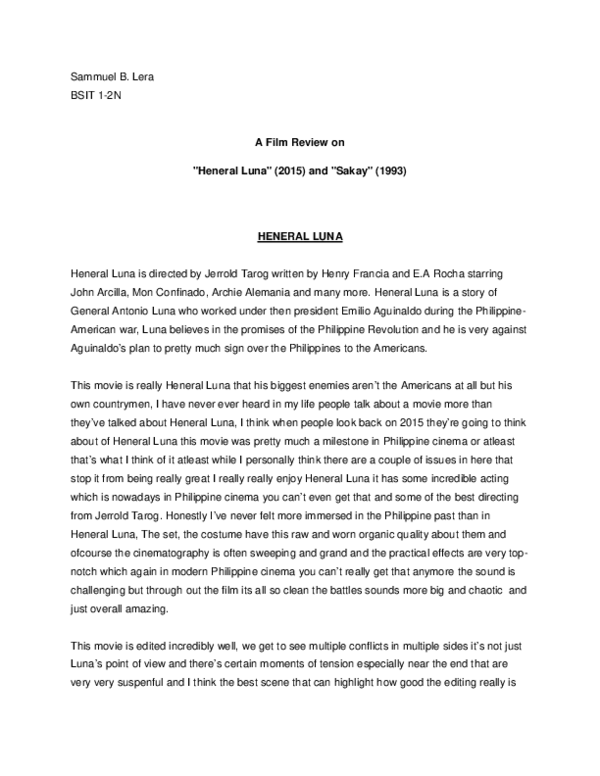 (PDF) A Film Review on Heneral Luna and Sakay | Sammuel Lera - Academia.edu
