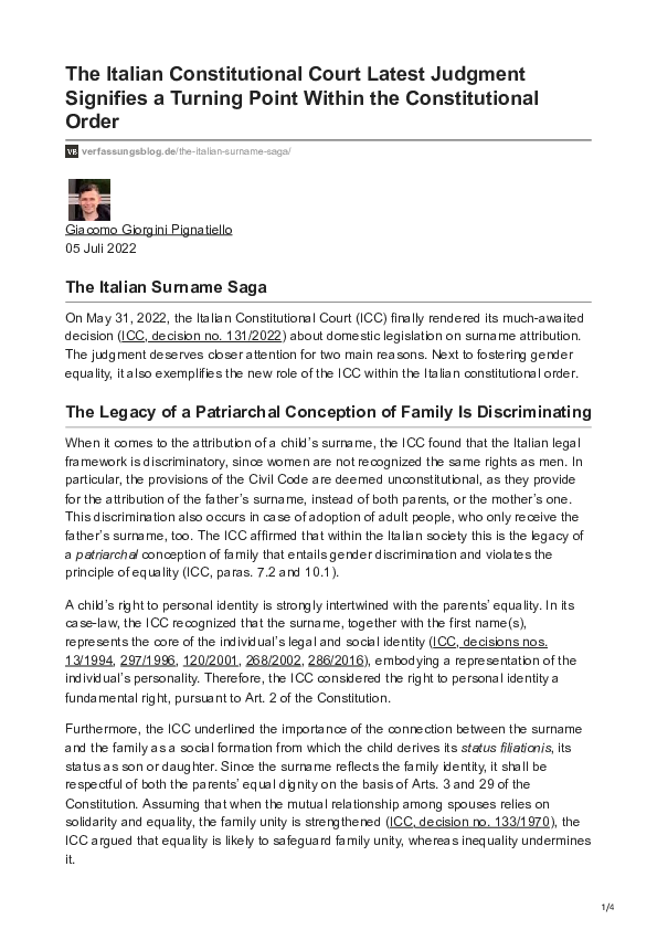 (PDF) The Italian Constitutional Court Latest Judgment Signifies a ...