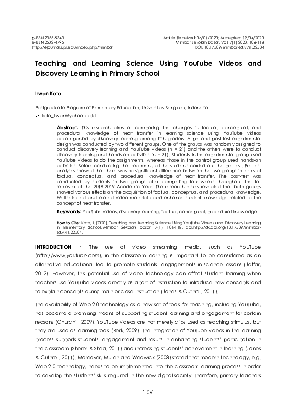 (PDF) Teaching and Learning Science Using YouTube Videos and Discovery ...