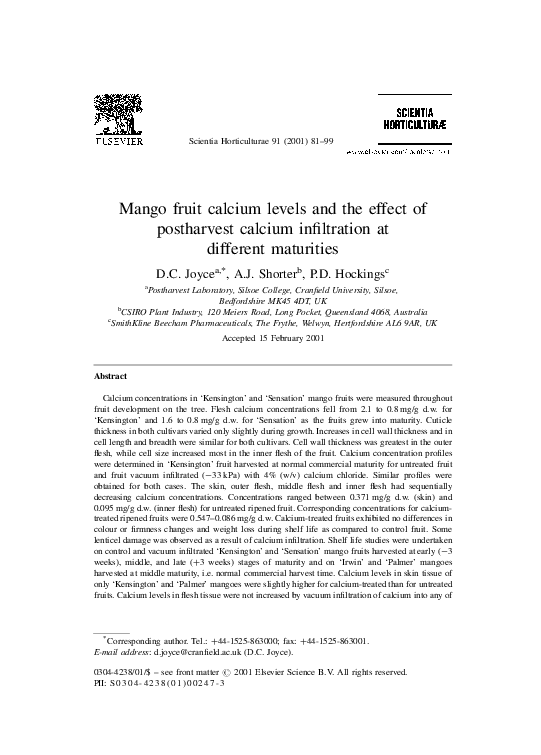(PDF) Mango fruit calcium levels and the effect of postharvest calcium ...