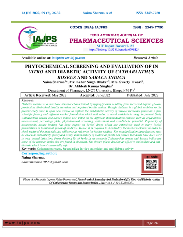 (PDF) PHYTOCHEMICAL SCREENING AND EVALUATION OF IN VITRO ANTI DIABETIC ...