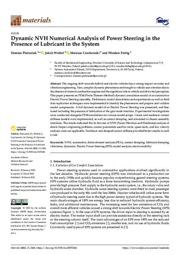 (PDF) Dynamic NVH Numerical Analysis of Power Steering in the Presence ...