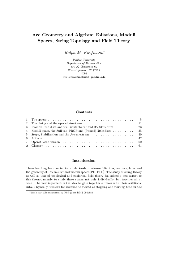 (PDF) Arc geometry and algebra: foliations, moduli spaces, string topology and field theory