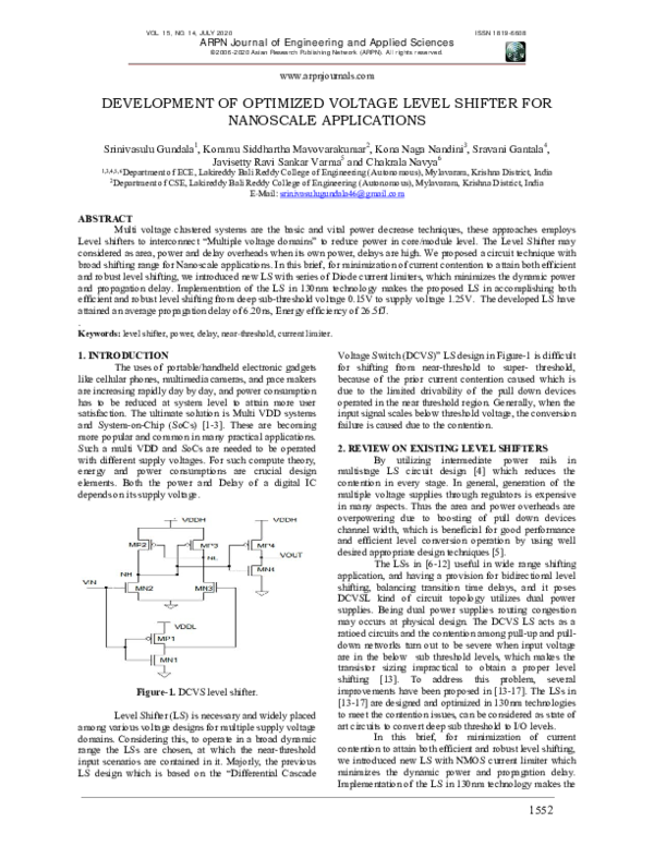 (PDF) Development of Optimized Voltage Level Shifter for Nanoscale Applications