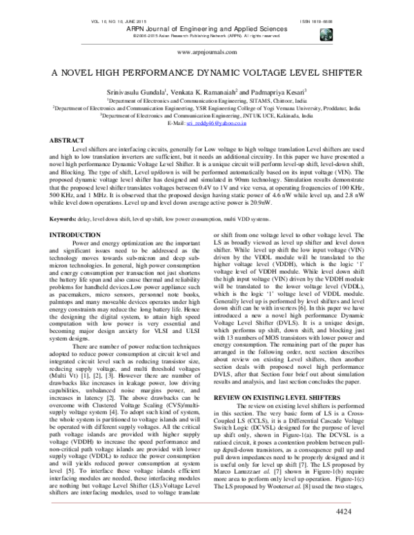 (PDF) A Novel High Performance Dynamic Voltage Level Shifter