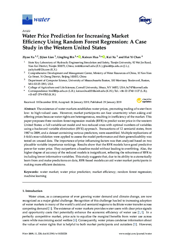 (PDF) Water Price Prediction for Increasing Market Efficiency Using ...