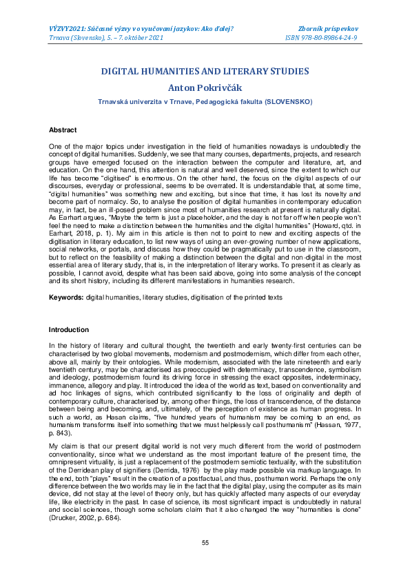 (PDF) DIGITAL HUMANITIES AND LITERARY STUDIES