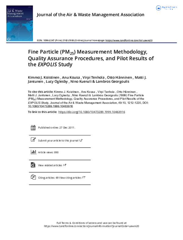 (PDF) Fine Particle (PM25) Measurement Methodology, Quality Assurance Procedures, and Pilot ...