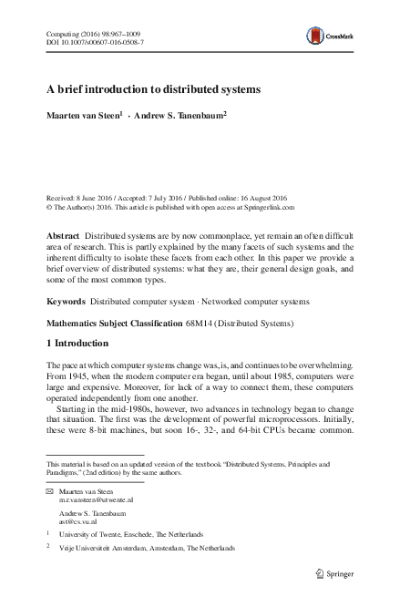 (PDF) A brief introduction to distributed systems