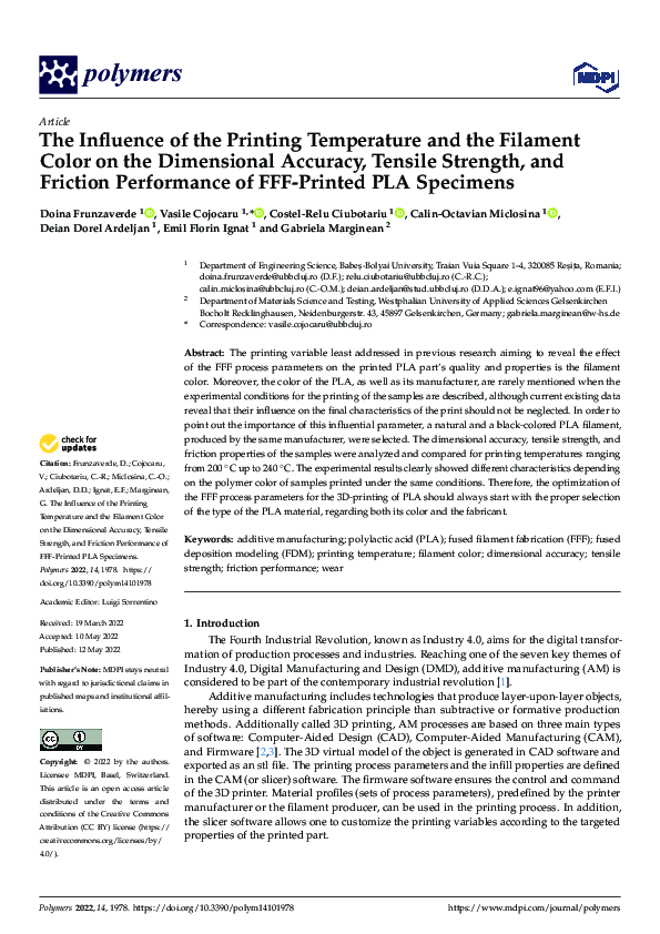 Pdf Effect Of Process Parameters On Dimensional Accuracy And Tensile Strength Of Fdm Printed