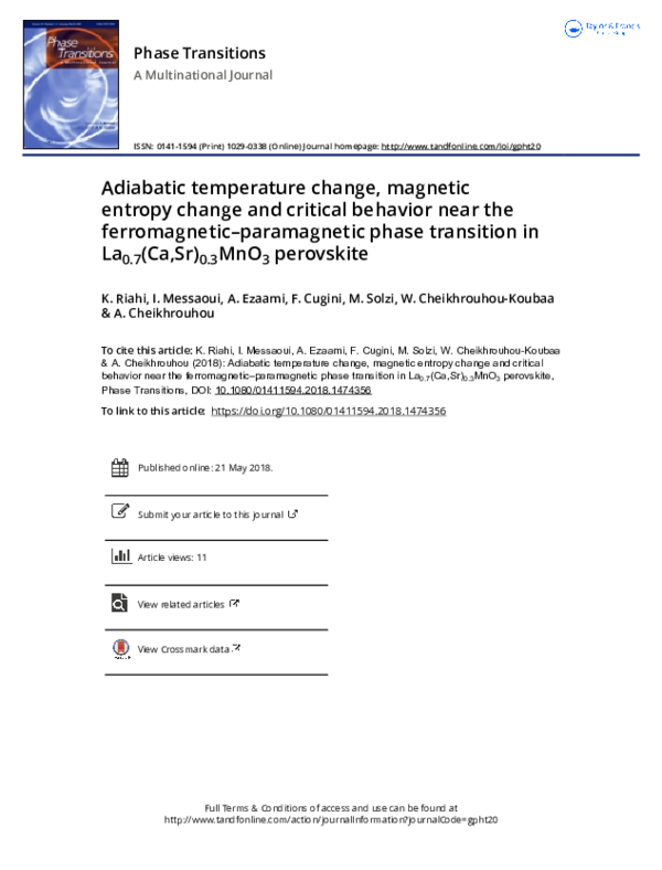 (PDF) Adiabatic temperature change, magnetic entropy change and ...
