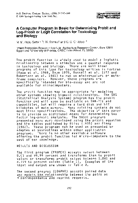 Pdf A Computer Program In Basic For Determining Probit And Log Probit Or Logit Correlation For