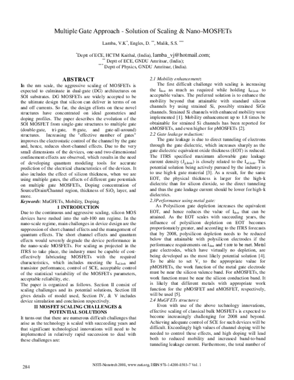 (PDF) Multiple Gate Approach-Solution of Scaling & Nano-MOSFETs