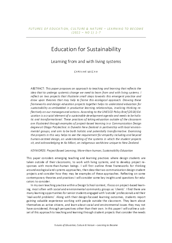 (PDF) Education for Sustainability