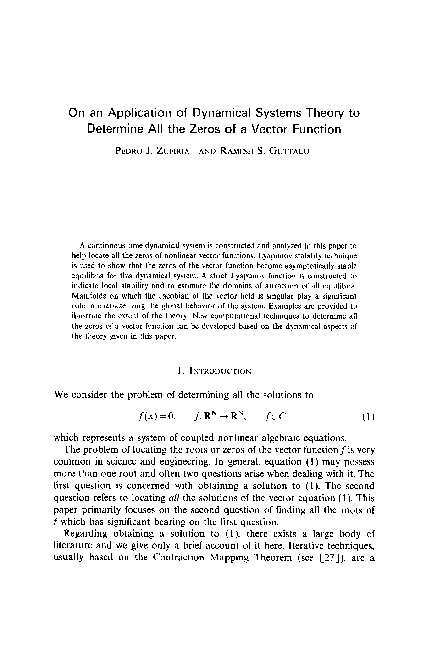 (PDF) On an application of dynamical systems theory to determine all the zeros of a vector function