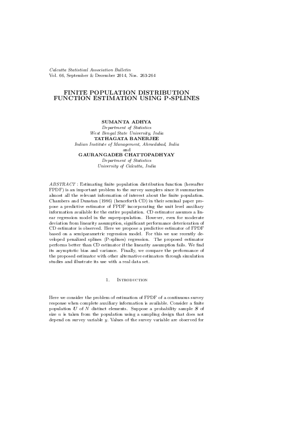 Pdf Finite Population Distribution Function Estimation Using P Splines Mariyam Saleem