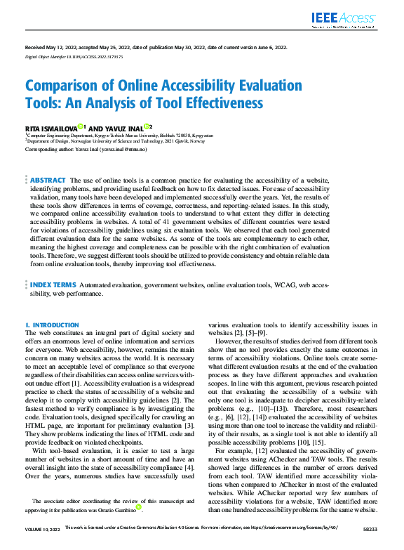 (PDF) Comparison of Online Accessibility Evaluation Tools: An Analysis of Tool Effectiveness