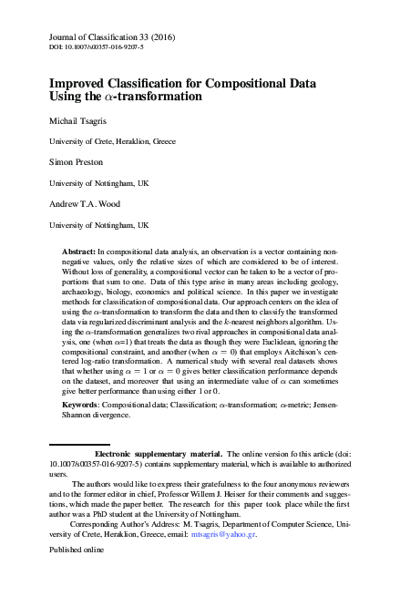 Pdf Classifying Compositional Data With α Transformation 