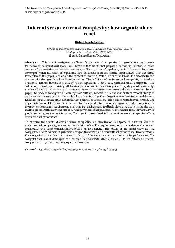 (PDF) Internal versus external complexity: how organizations react