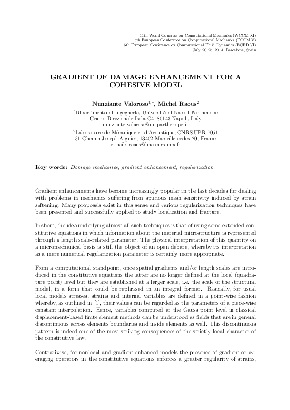 (PDF) Gradient of Damage Enhancement for a Cohesive Model