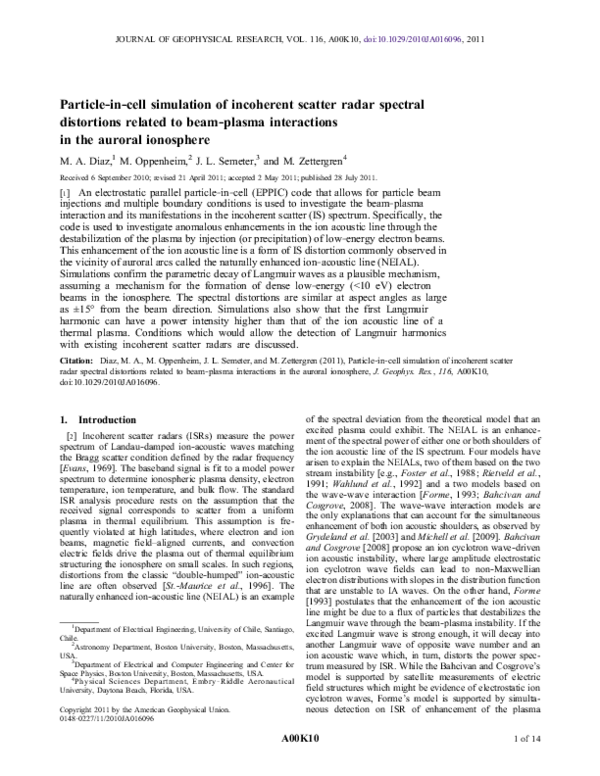 (PDF) Particle-in-cell simulation of incoherent scatter radar spectral distortions related to ...