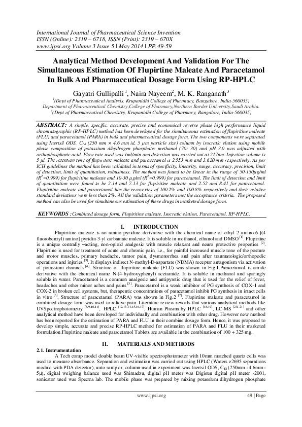 Pdf Analytical Method Development And Validation For The Simultaneous Estimation Of Flupirtine