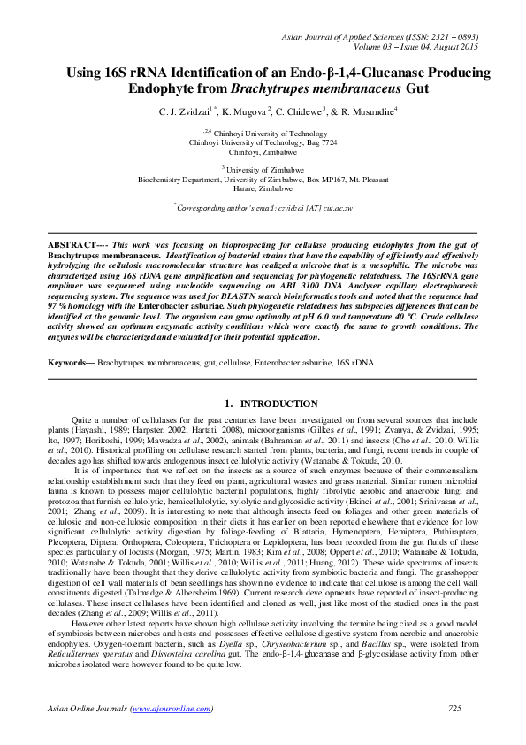 (PDF) Using 16S rRNA Identification of an Endo-β-1,4-Glucanase Producing Endophyte from ...