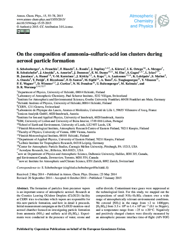 On the composition of ammonia–sulfuric-acid ion clusters during aerosol ...