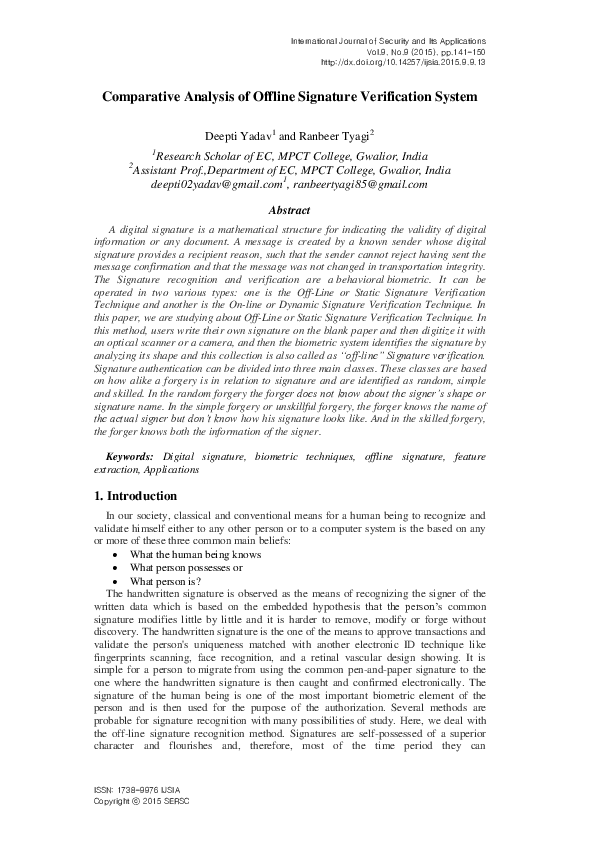 Pdf Comparative Analysis Of Offline Signature Verification System