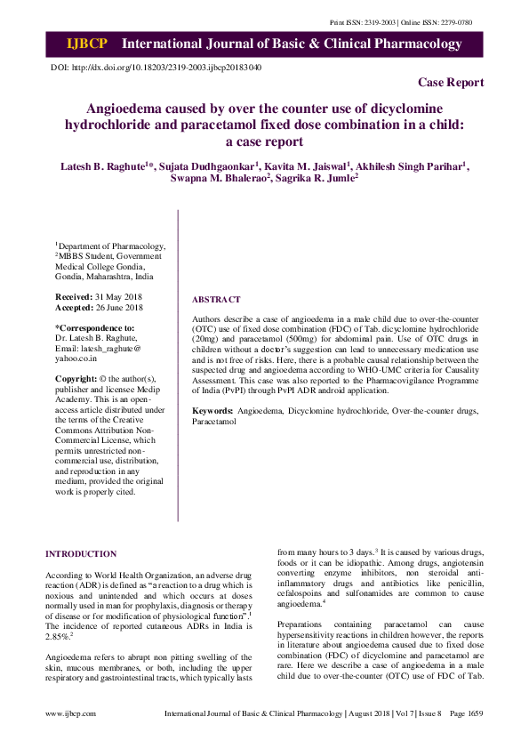 (PDF) Angioedema caused by over the counter use of dicyclomine ...