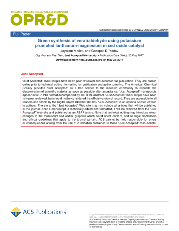 (PDF) Green Synthesis of Veratraldehyde Using Potassium Promoted ...