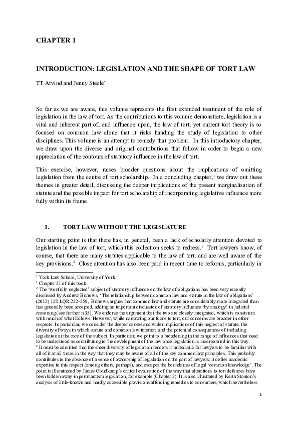 (DOC) Introduction: Legislation and the Shape of Tort Law