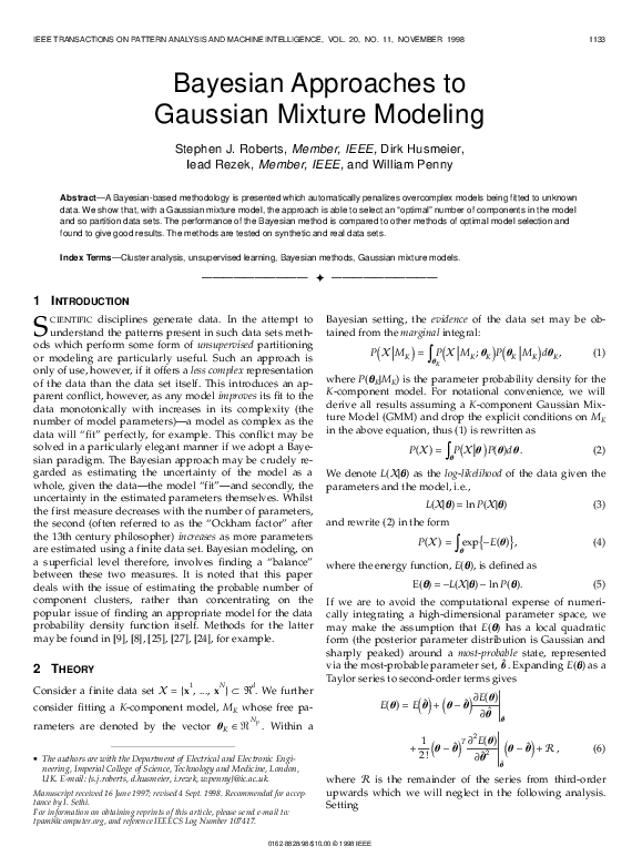 (PDF) Bayesian approaches to Gaussian mixture modeling