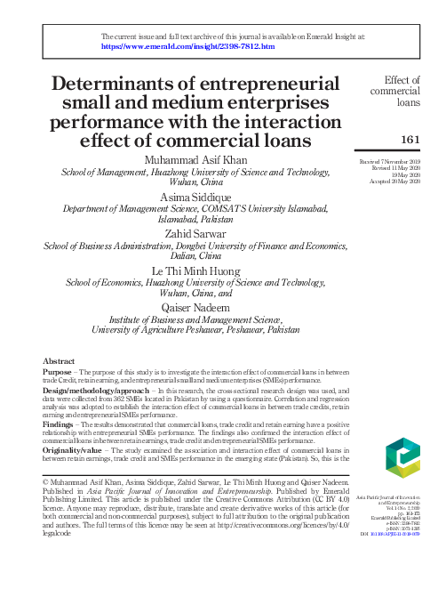 (PDF) Determinants of entrepreneurial small and medium enterprises performance with the ...