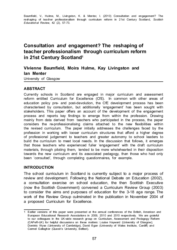 (PDF) Consultation and engagement? The reshaping of teacher ...