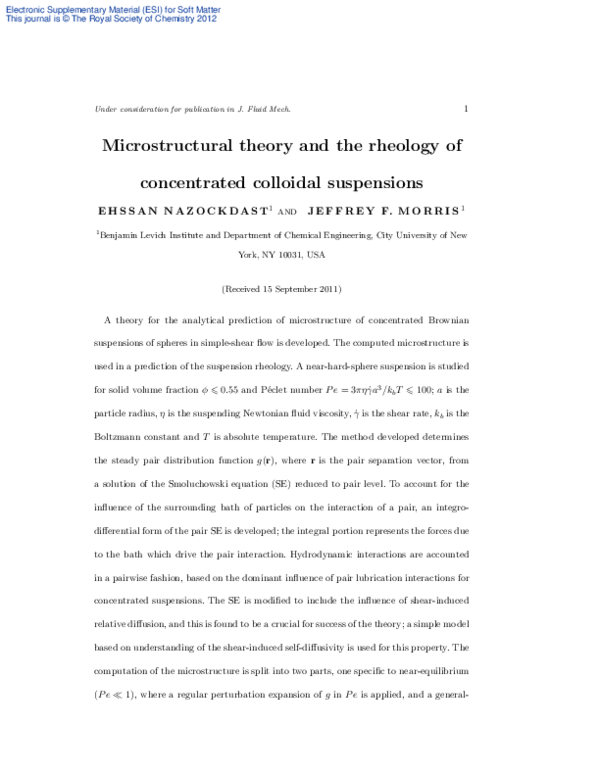 (PDF) Microstructural theory and the rheology of concentrated colloidal suspensions
