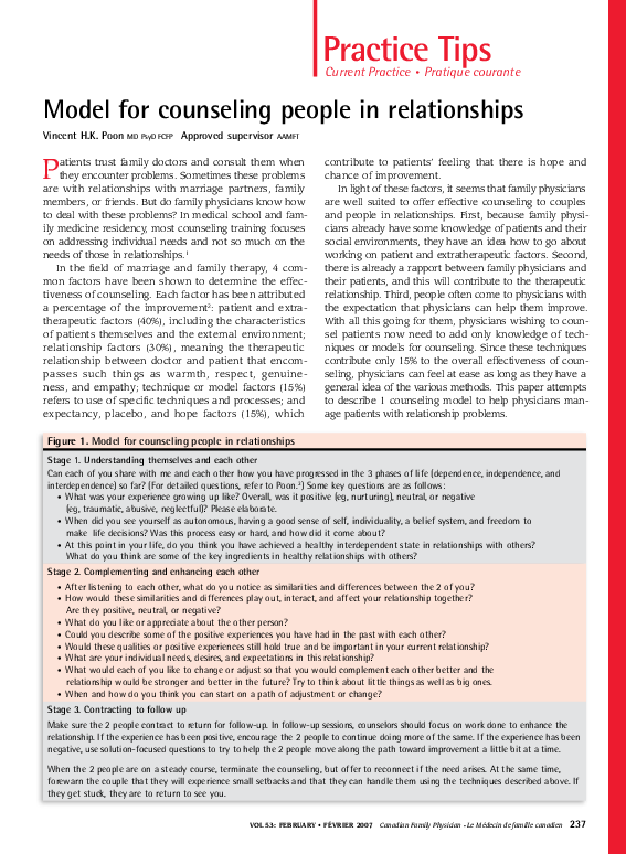 (PDF) Practice tips. Model for counseling people in relationships