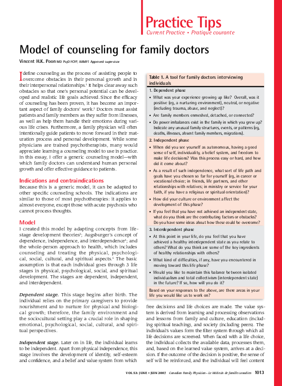 (PDF) Practice tips. Model of counseling for family doctors