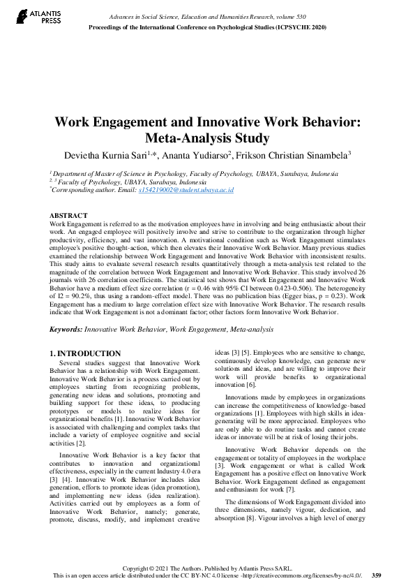 (PDF) Work Engagement and Innovative Work Behavior: Meta-Analysis Study